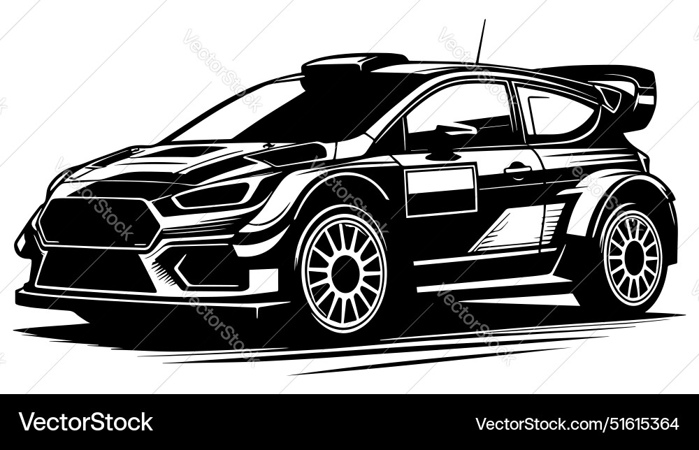 Rally car monochrome clip art Royalty Free Vector Image