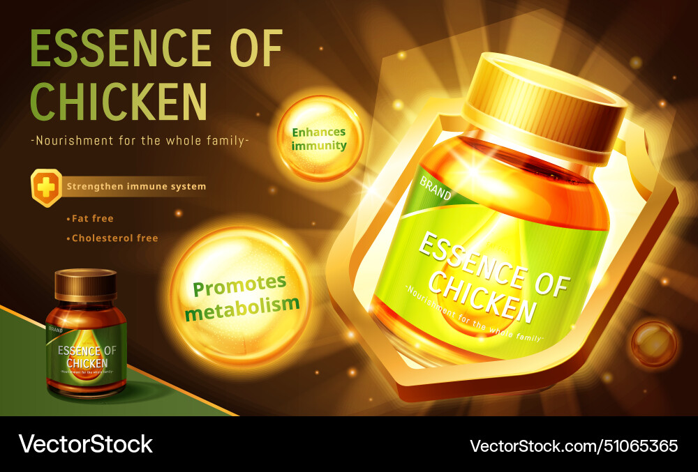 Essence of chicken ad banner Royalty Free Vector Image