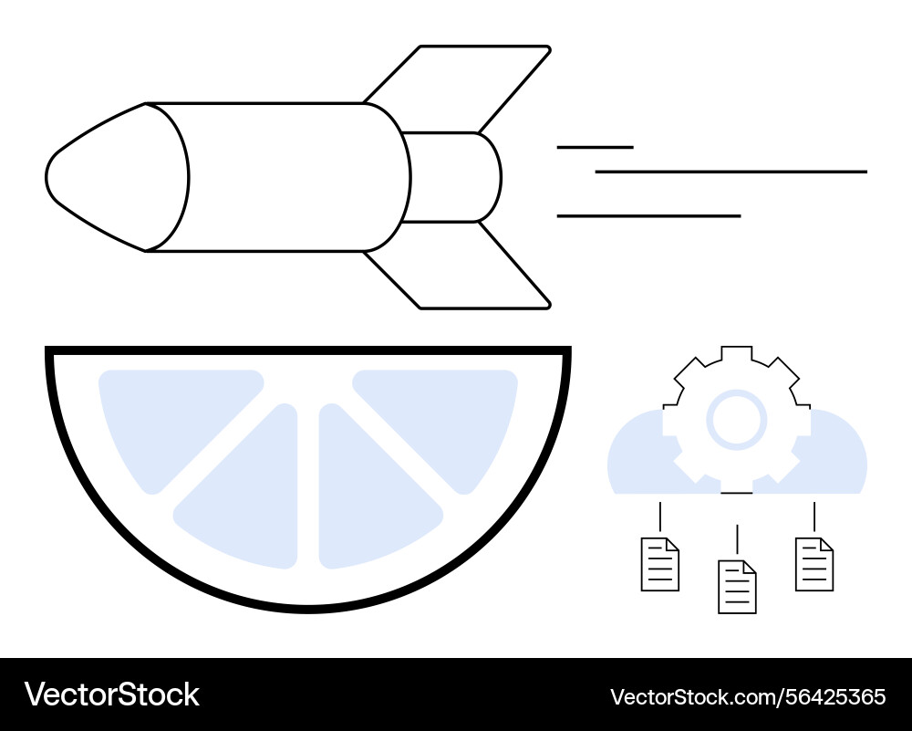 Rocket launching above lemon slice with gear Vector Image
