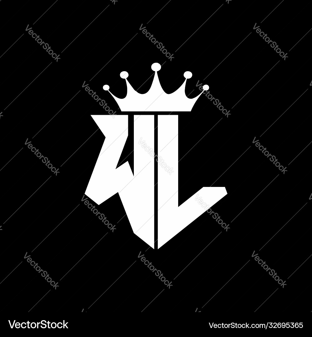 Wl logo monogram shield shape with crown design Vector Image