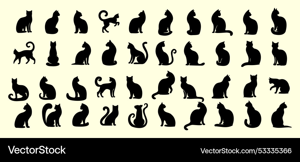 Cats gesture animals silhouette set Royalty Free Vector