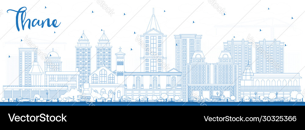 Outline thane india city skyline with blue Vector Image