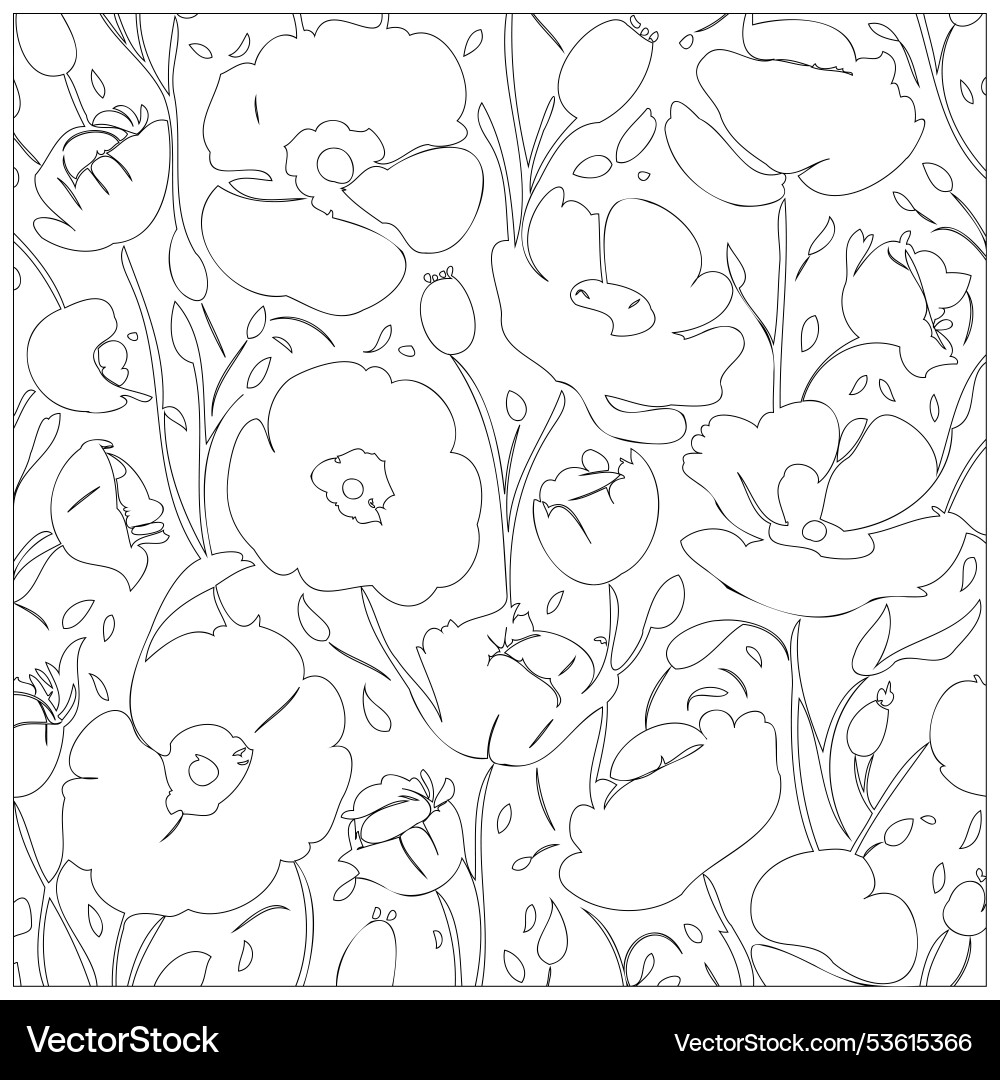 Poppy flower pattern outline sketch Royalty Free Vector