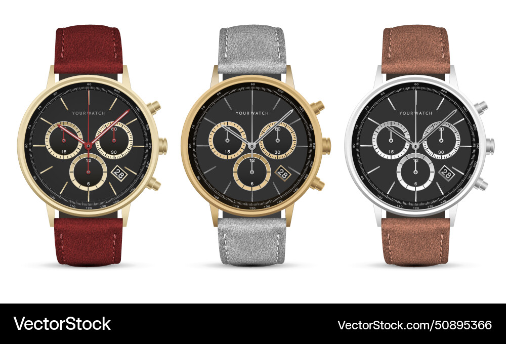 Realistic watch clock gold silver dark steel Vector Image