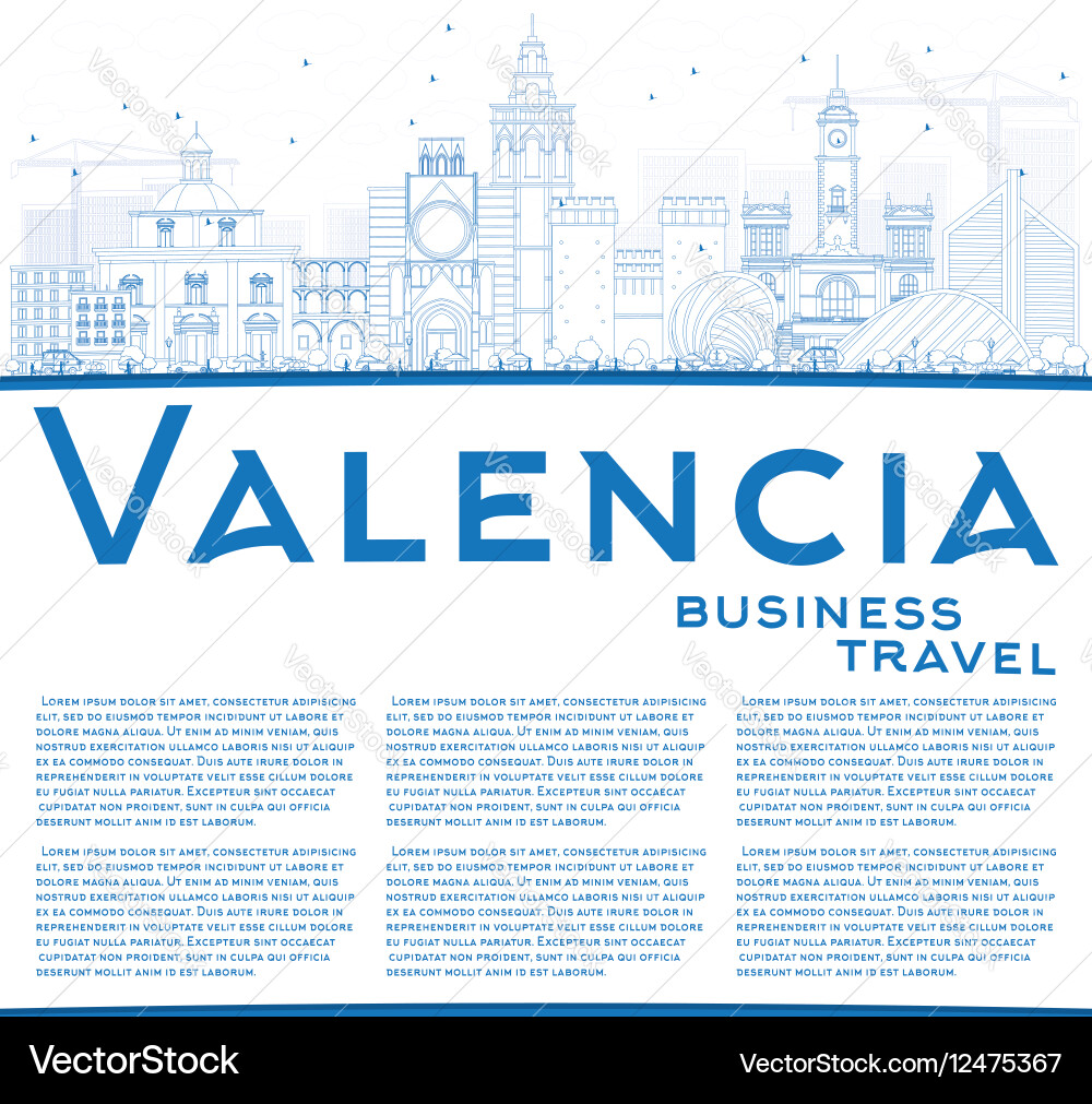 Outline valencia skyline with blue buildings Vector Image