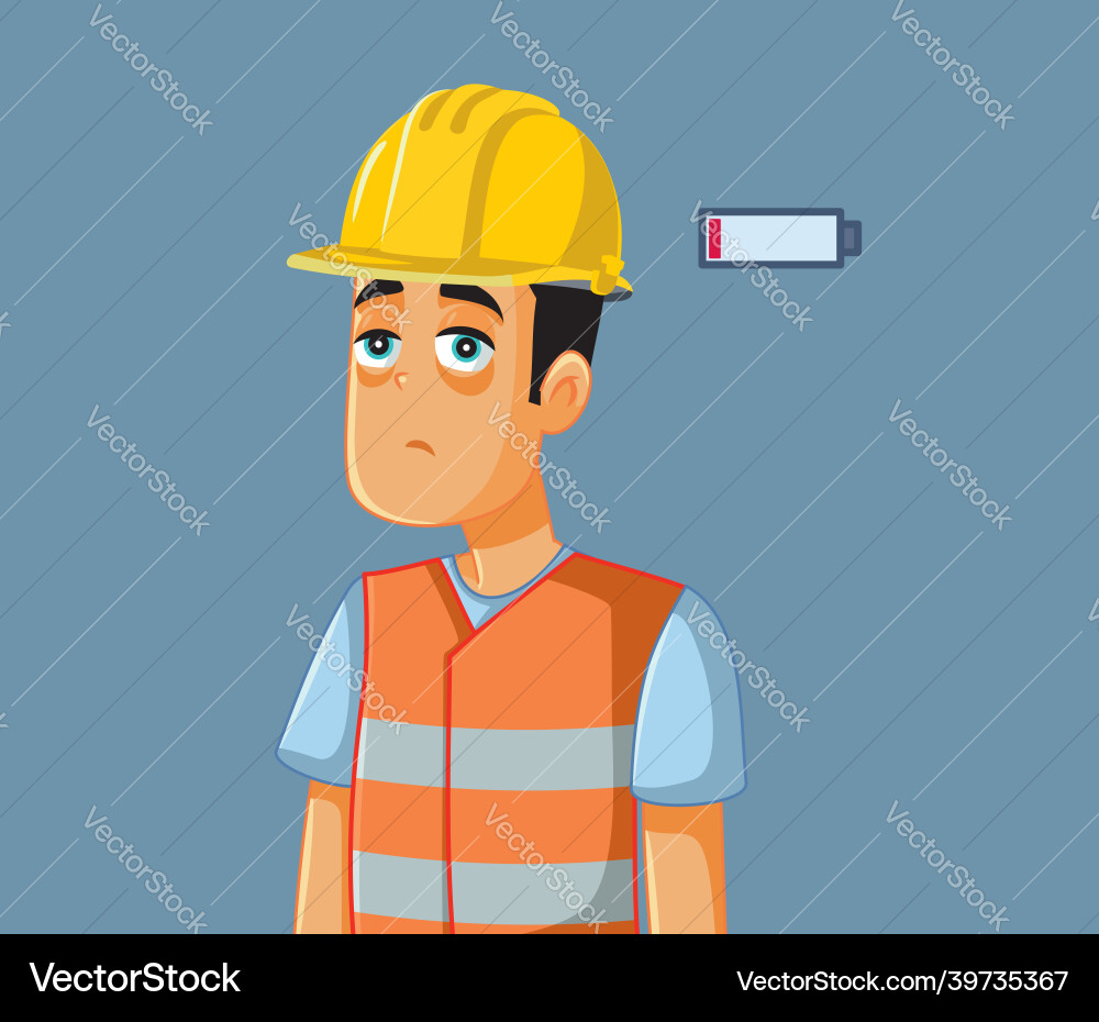 Overworked exhausted construction worker cartoon Vector Image
