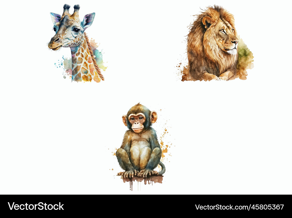Watercolor Safari Animals Royalty Free Vector Image