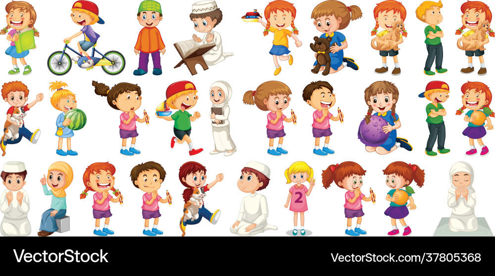 Children doing different activities cartoon Vector Image