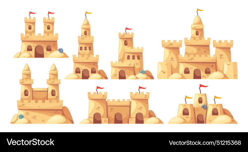 Collection of sand castles complete with flags Vector Image