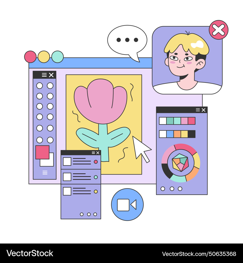 Digital design process concept flat Royalty Free Vector