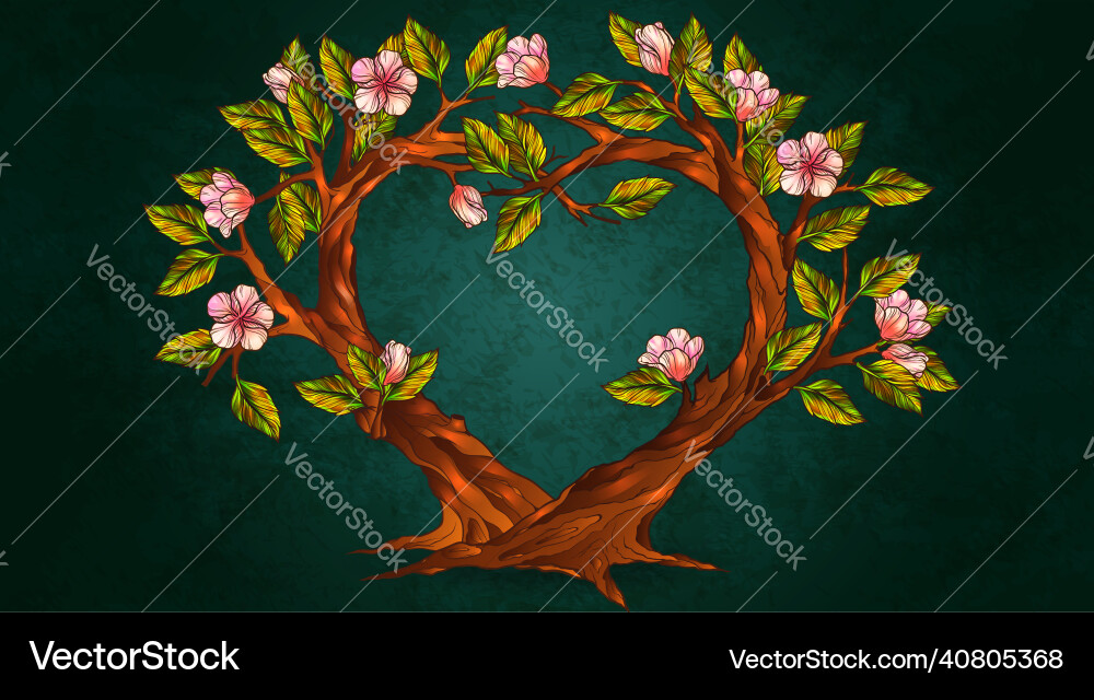 Heart shaped trees with flowers Royalty Free Vector Image
