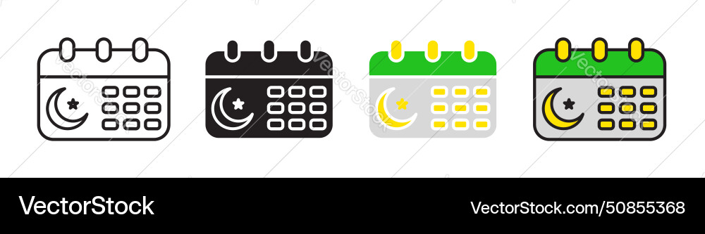 Islamic calendar icon set muslim eid or ramadan Vector Image