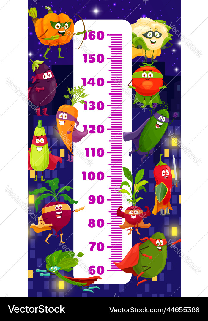 Kids height chart with cartoon vegetable superhero