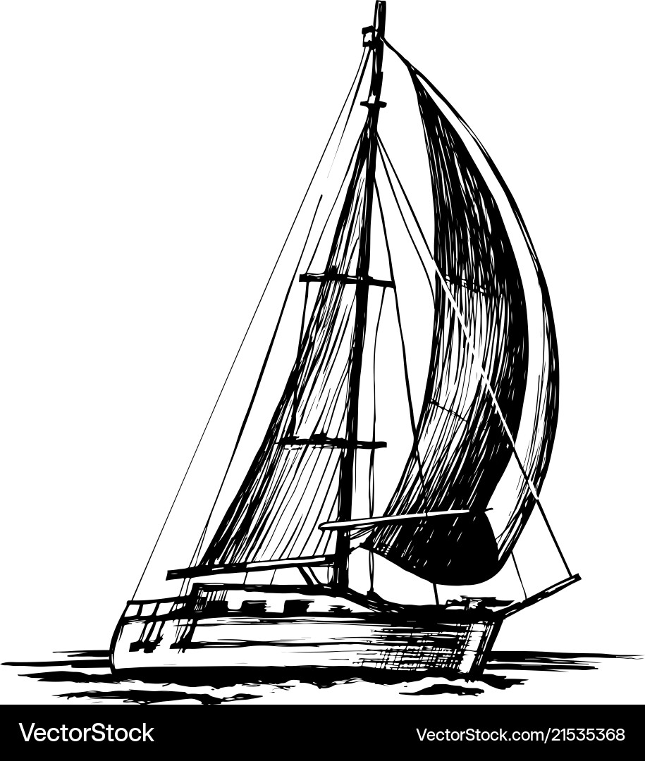 Single-masted sailboat sketch isolated Royalty Free Vector