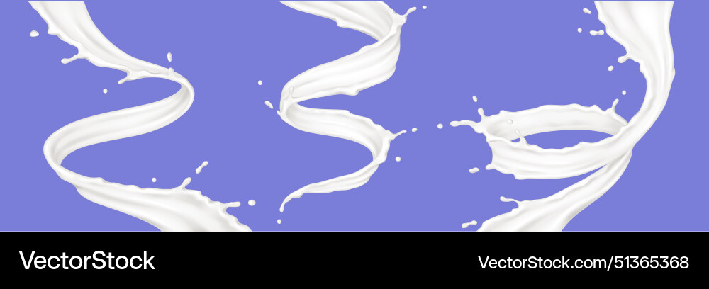 Spiral milk flows with drops realistic Royalty Free Vector