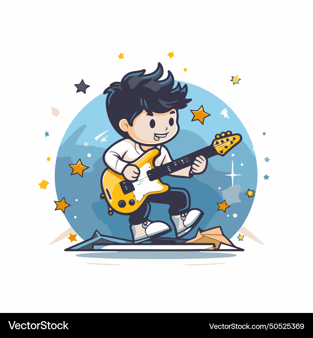 Cartoon boy playing electric guitar Royalty Free Vector