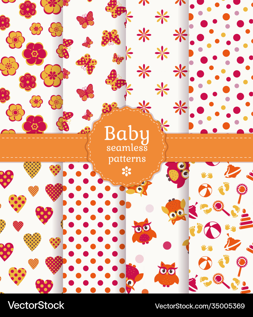 Colorful baby seamless patterns set Royalty Free Vector