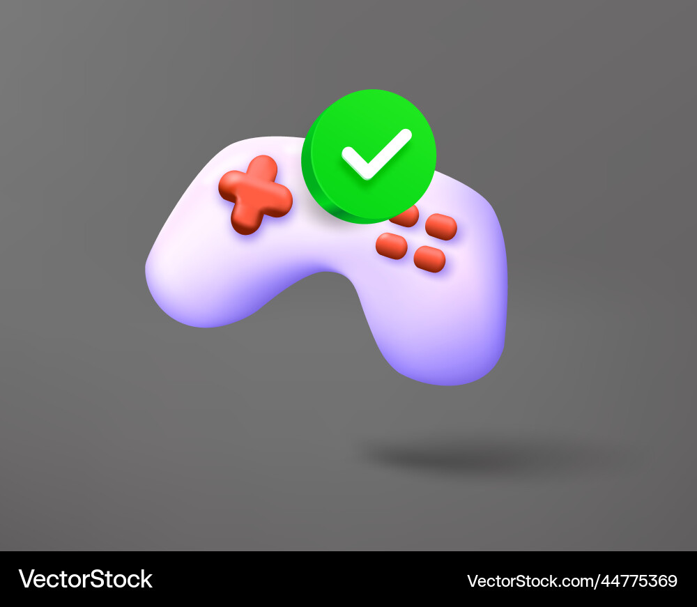 Gamepad with green checkmark 3d icon Royalty Free Vector