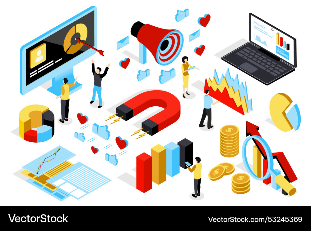 Marketing strategy 3d isometric mega set Vector Image Marketing strategy 3d isometric mega set Vector Image