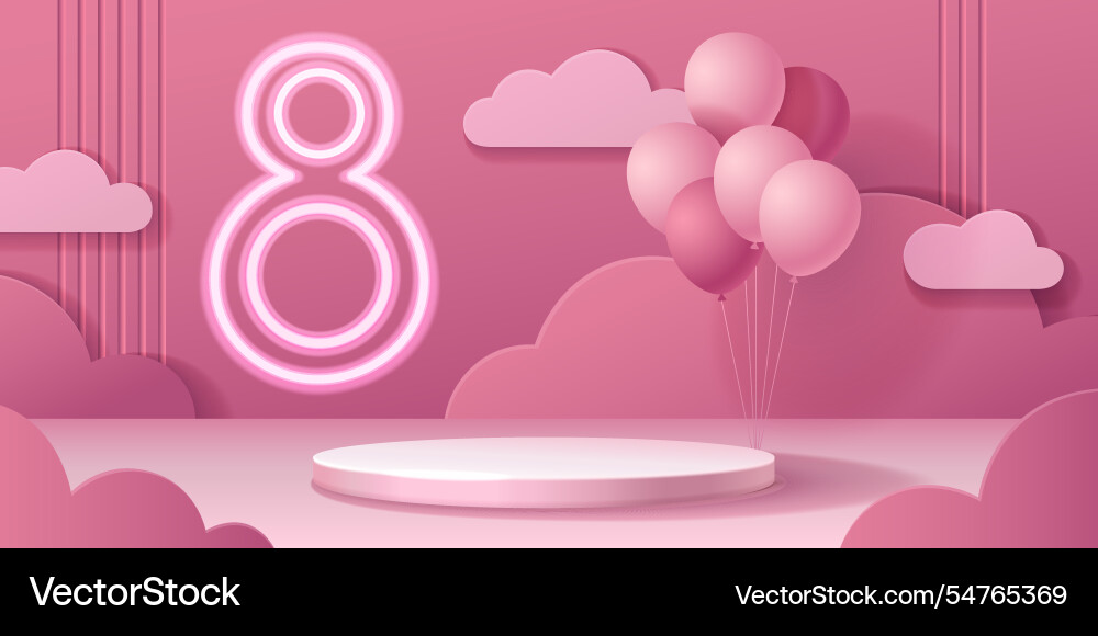 Pink 8 march scene with podium Royalty Free Vector Image