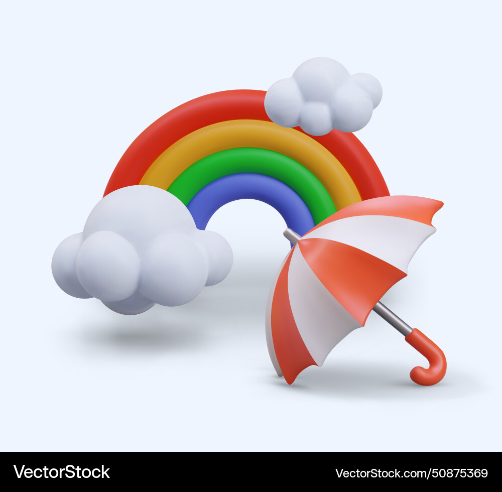 Rainbow on clouds open umbrella realistic Vector Image
