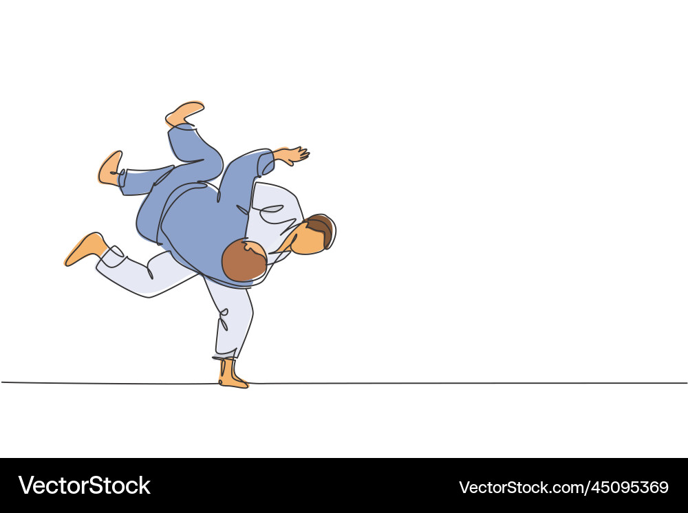 Two Judo Fighters in Dynamic Line Art Royalty Free Vector