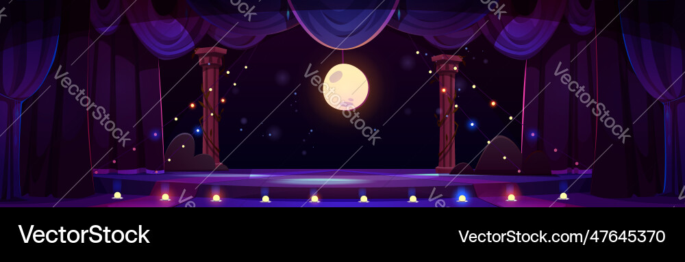 Comedy Show Bühne Hintergrund mit offenem Vorhang