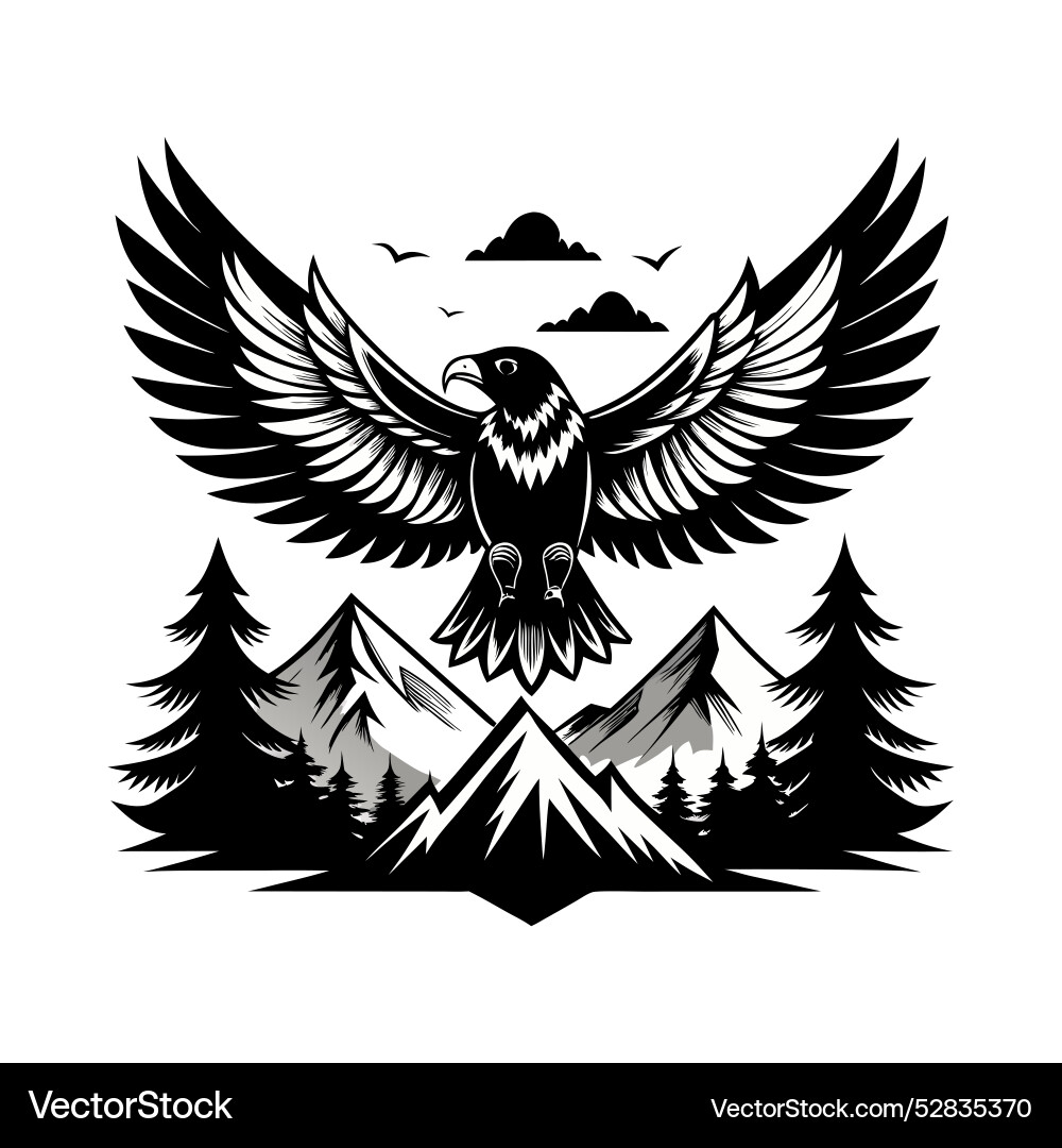 Eagle soaring over mountains Royalty Free Vector Image