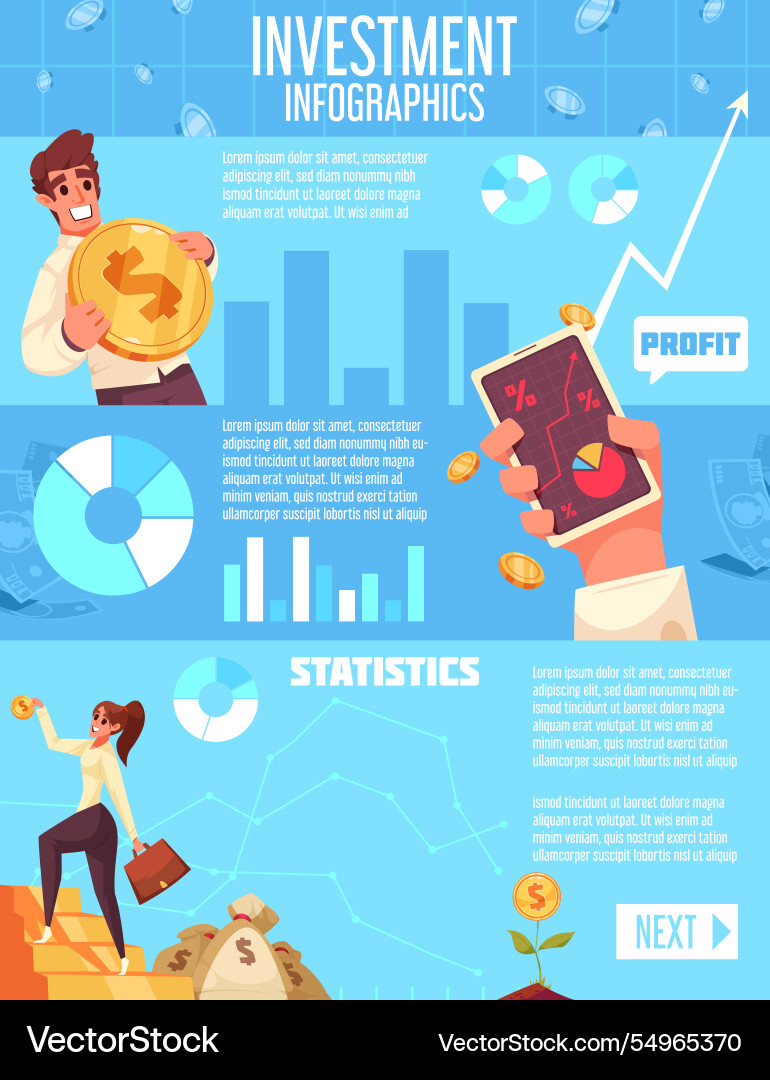 Investment infographic with charts and graphs Vector Image