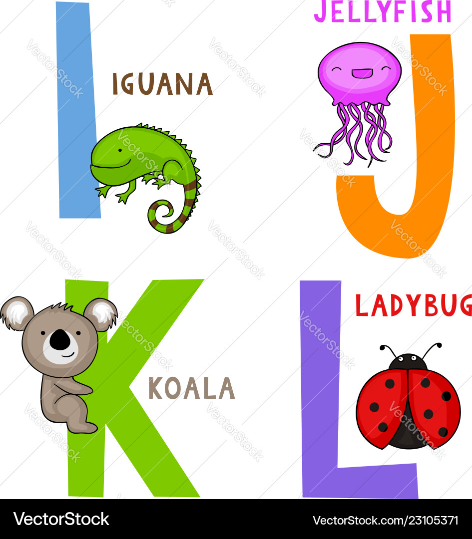 Animal alphabet i j k and l Royalty Free Vector Image