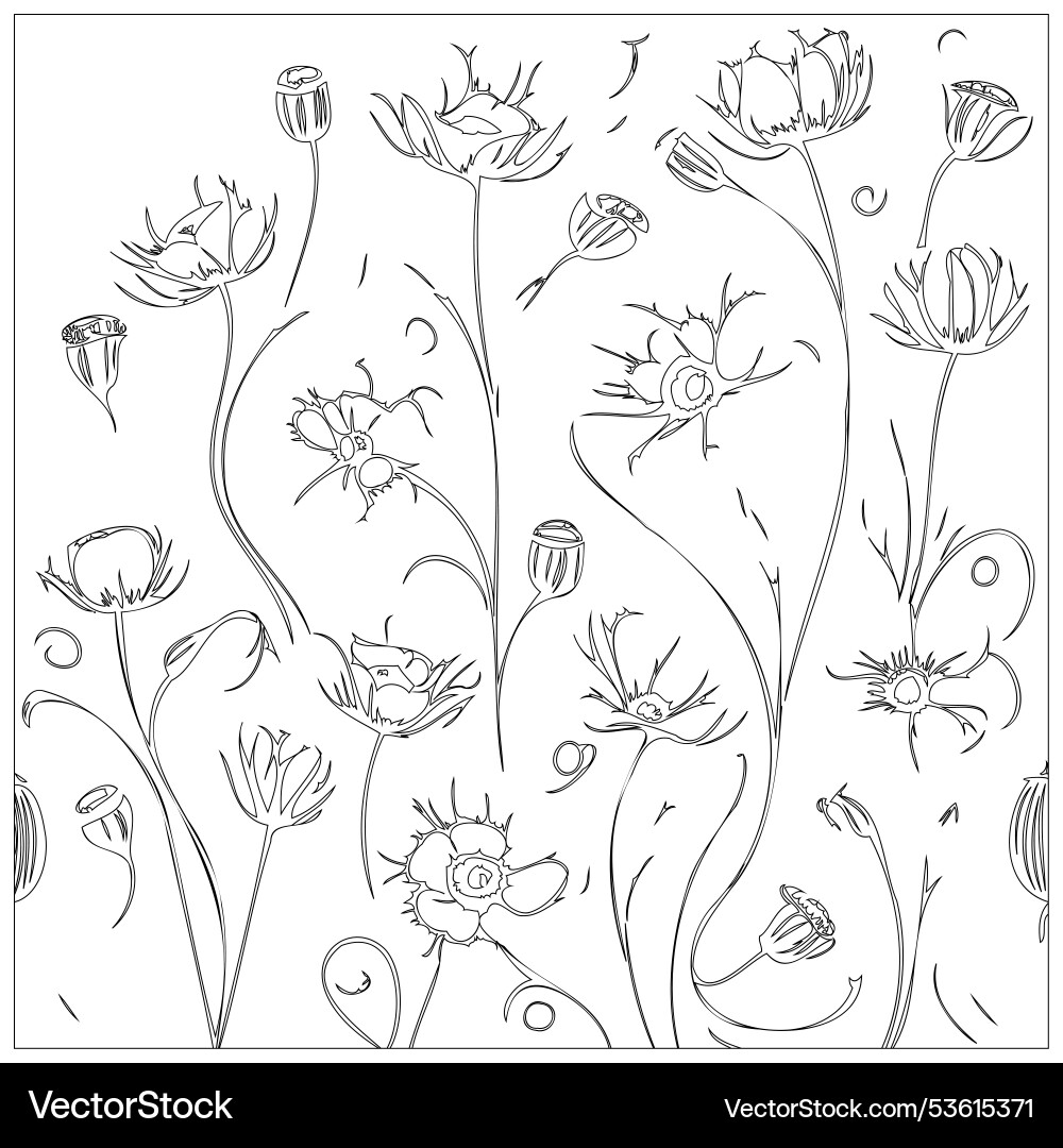 Poppy flower pattern outline sketch Royalty Free Vector