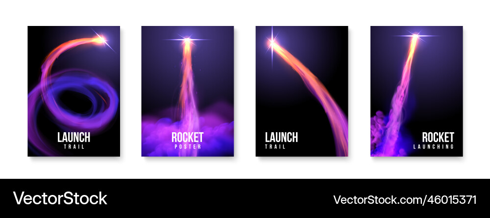 Rocket trail posters set Royalty Free Vector Image