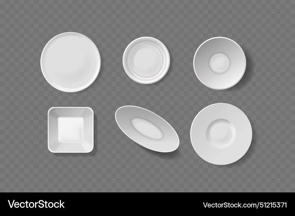 Various white plates and utensils collection Vector Image