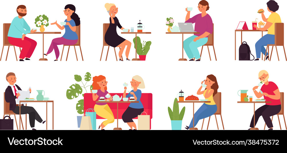 Cartoon people in cafe restaurant group shopping Vector Image