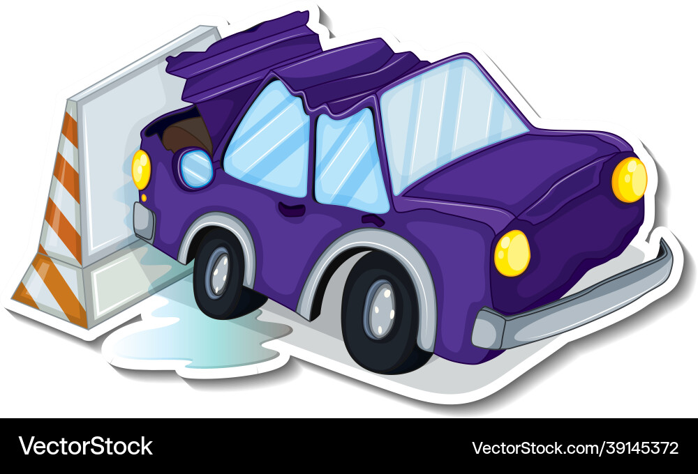 Sticker design with wrecked car isolated Vector Image