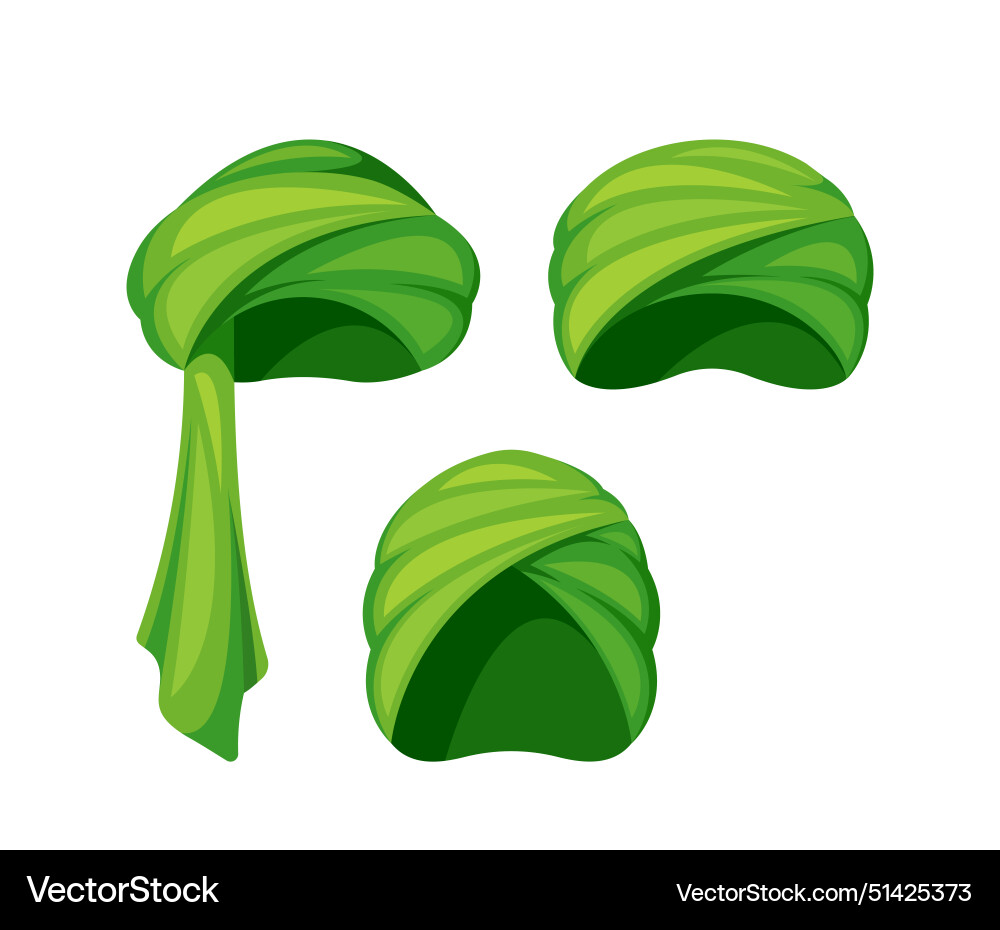 Three traditional eastern turbans in green color Vector Image