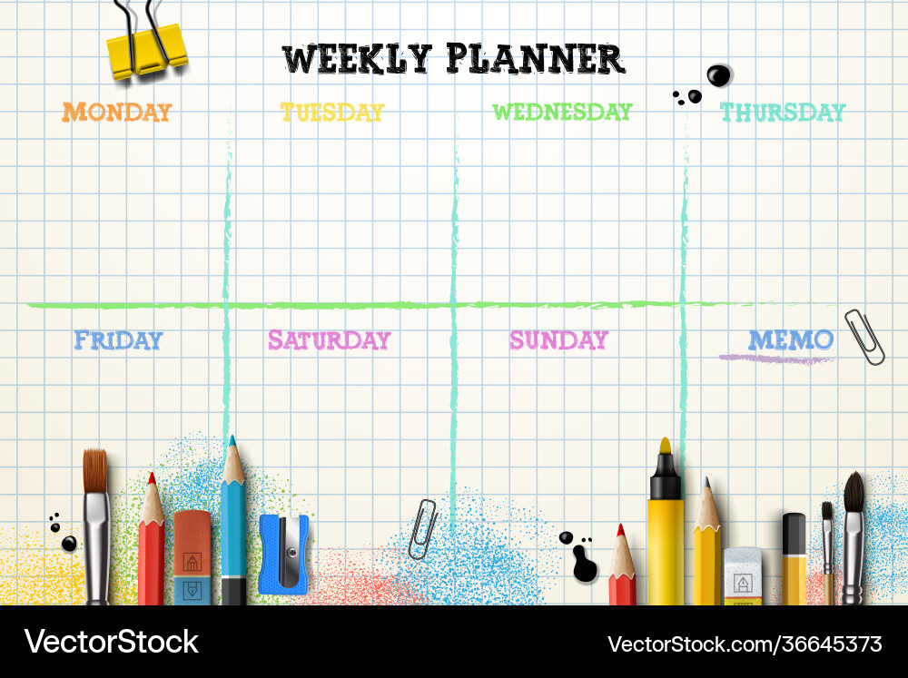 Weekly planner template organizer and schedule Vector Image