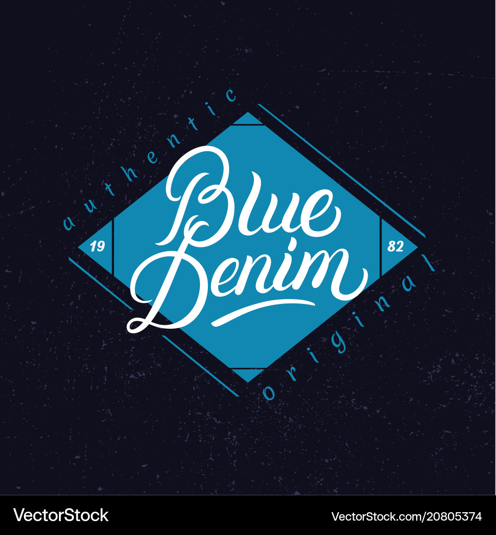 Blue denim hand written lettering label Royalty Free Vector