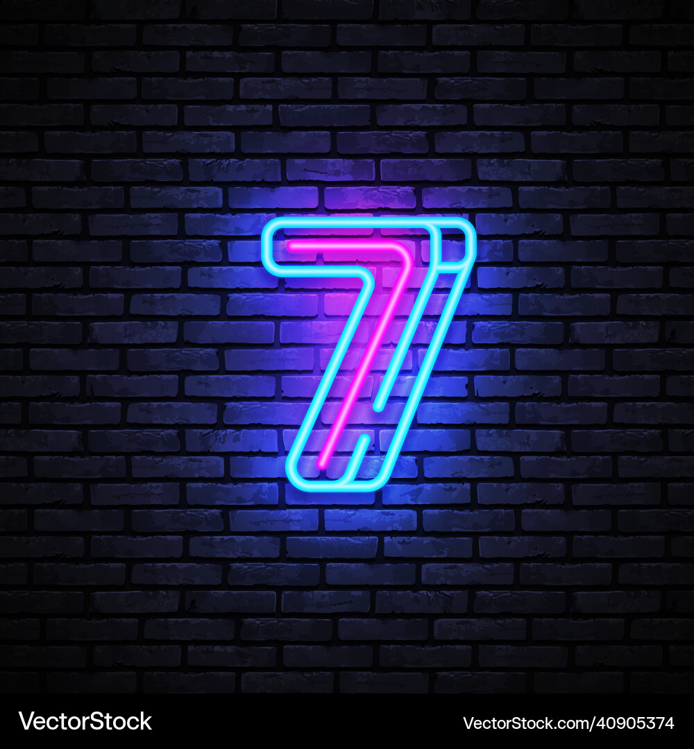 Number seven symbol neon sign seventh Royalty Free Vector