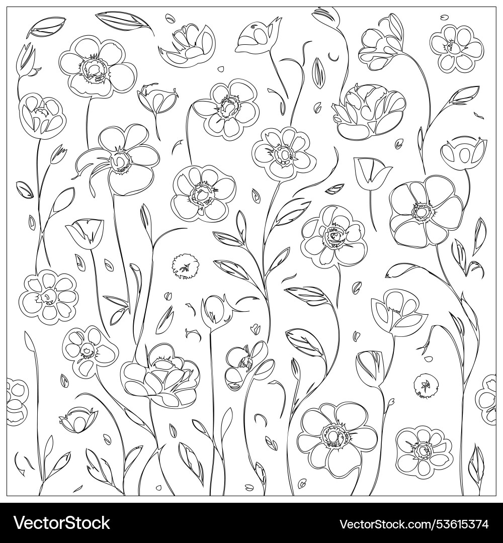 Poppy flower pattern outline sketch Royalty Free Vector
