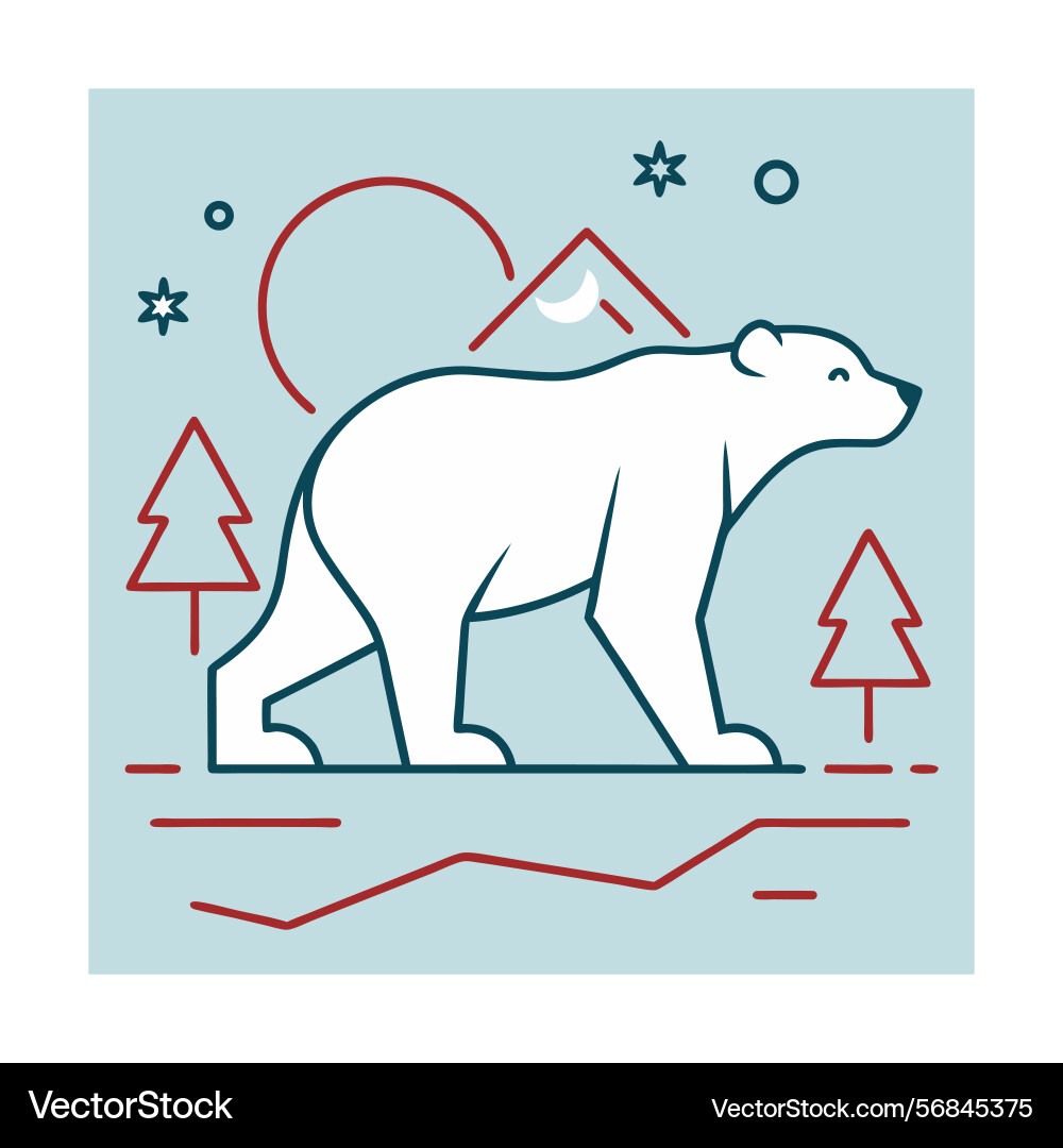 A stylized polar bear walking through winter Vector Image