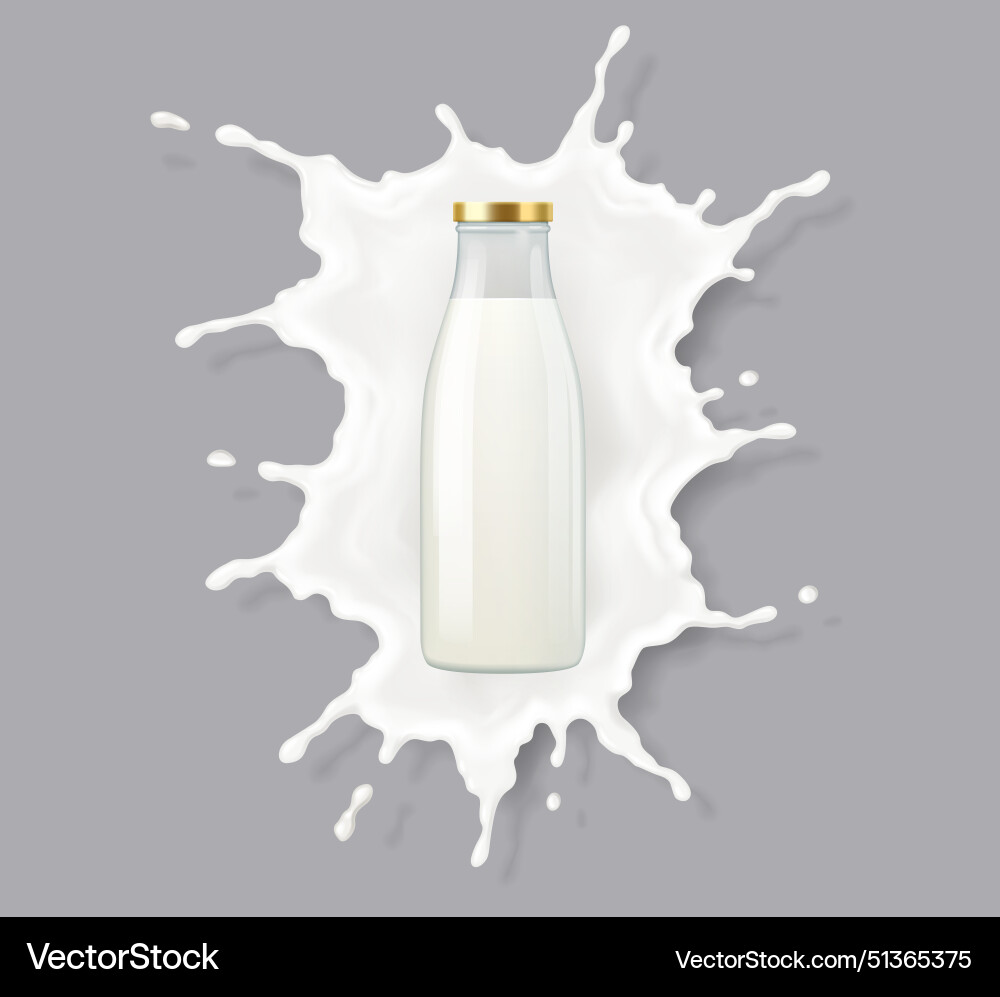 Bottle of milk in splattering liquid Royalty Free Vector