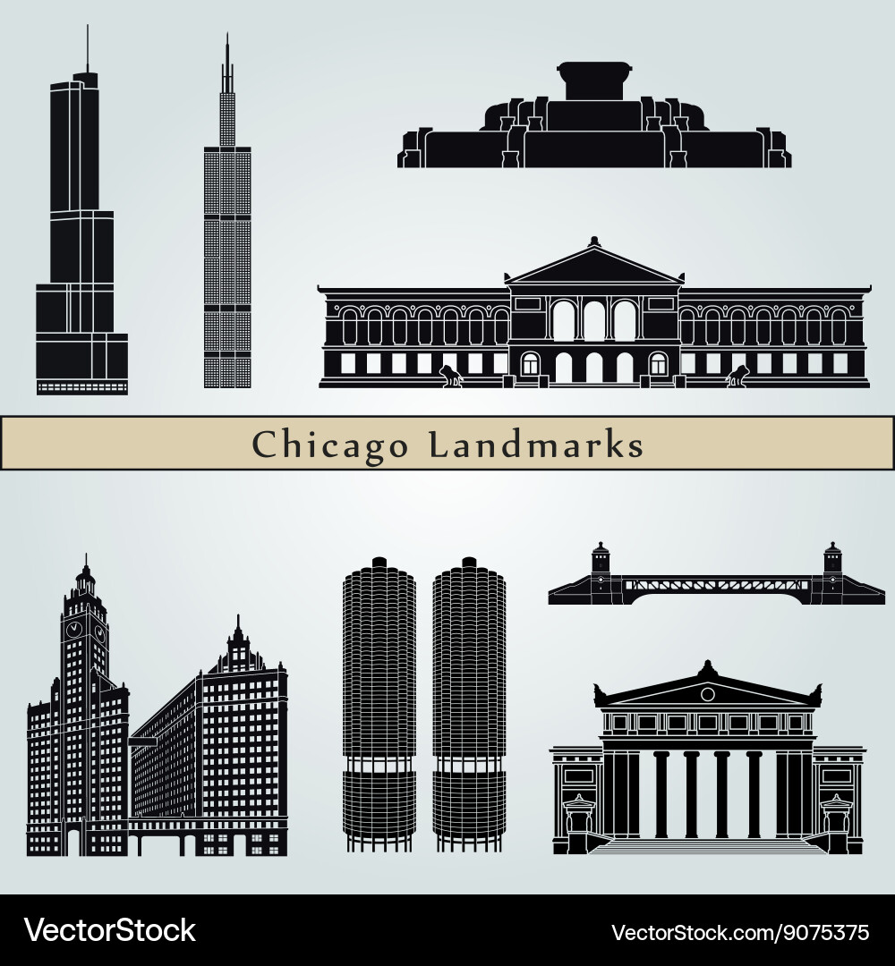 Chicago landmarks and monuments Royalty Free Vector Image