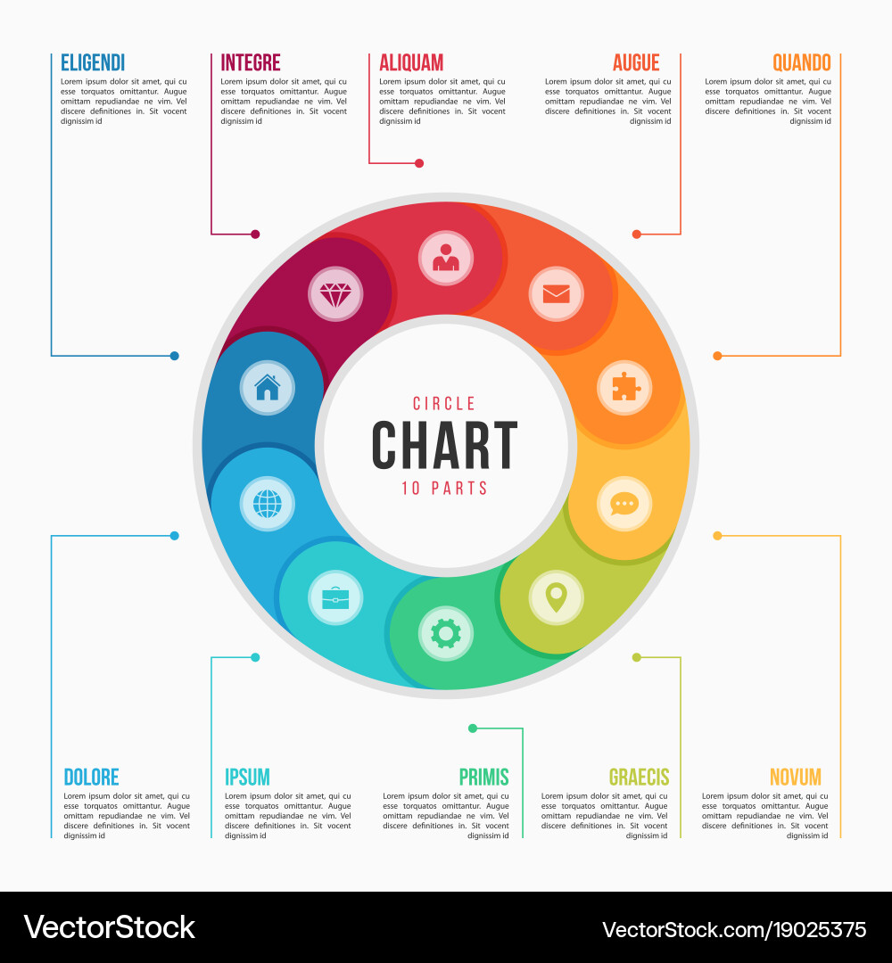 Circle chart infographic template with 10 parts Vector Image