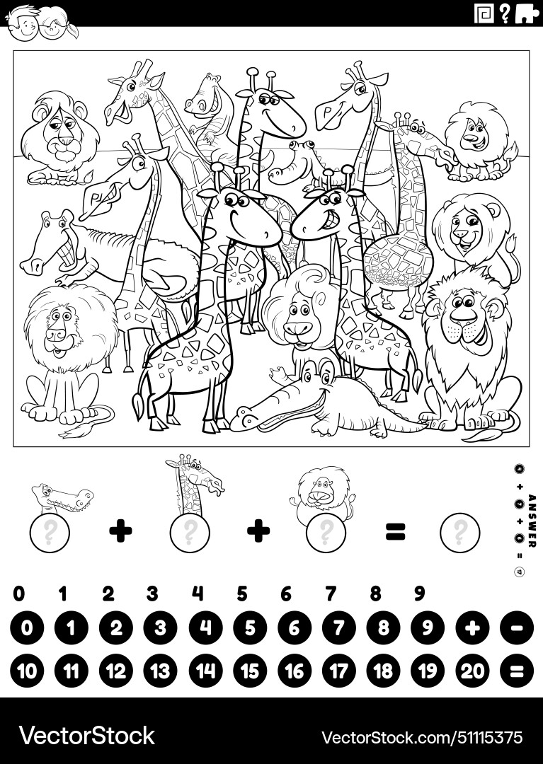 Counting and adding activity with animals Vector Image