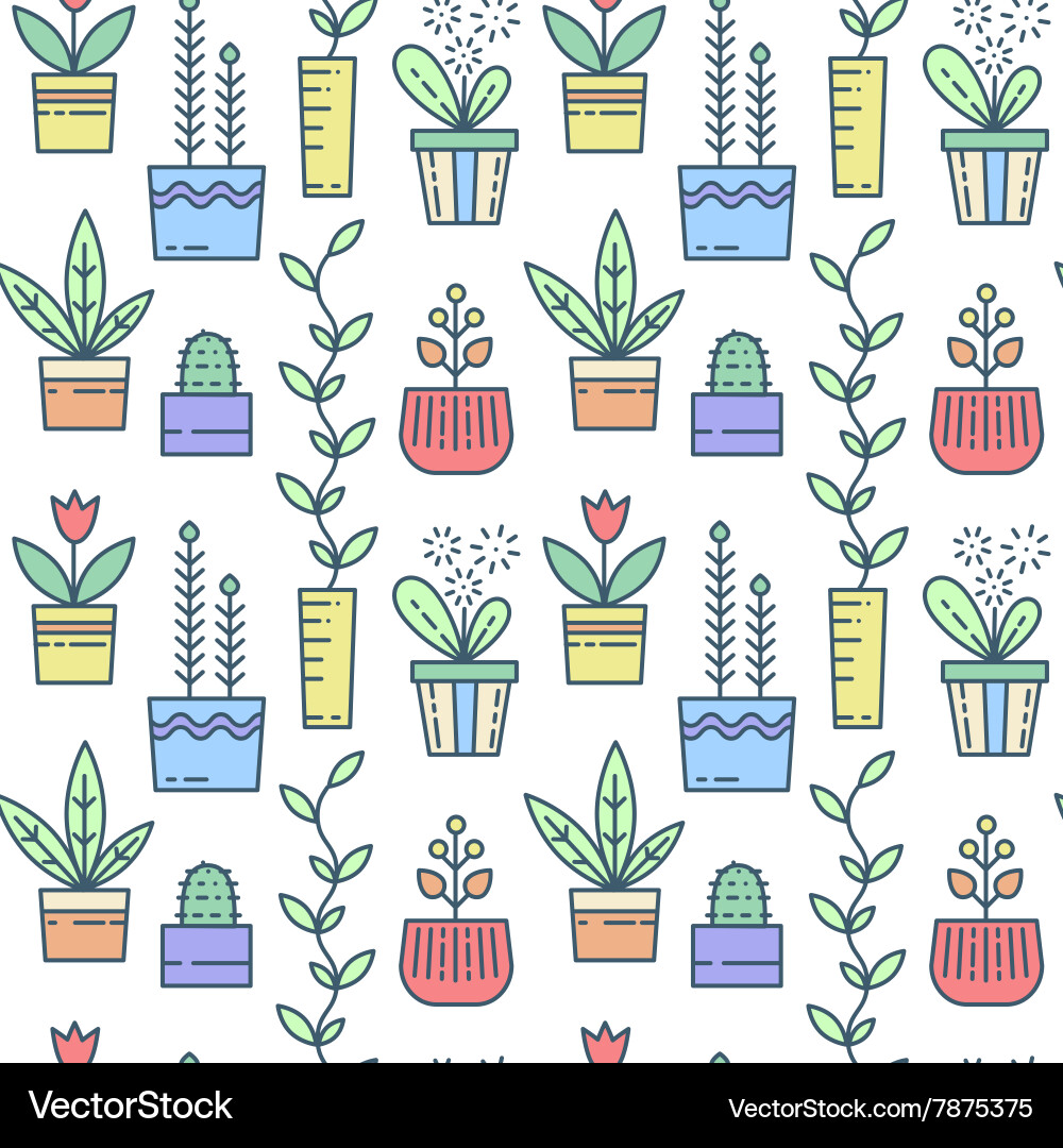Line house plants pattern Royalty Free Vector Image