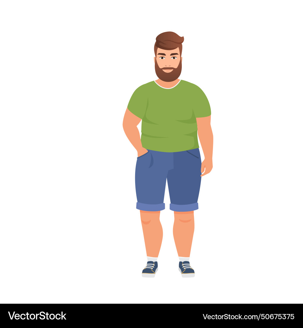 Young plus size man with beard standing male Vector Image