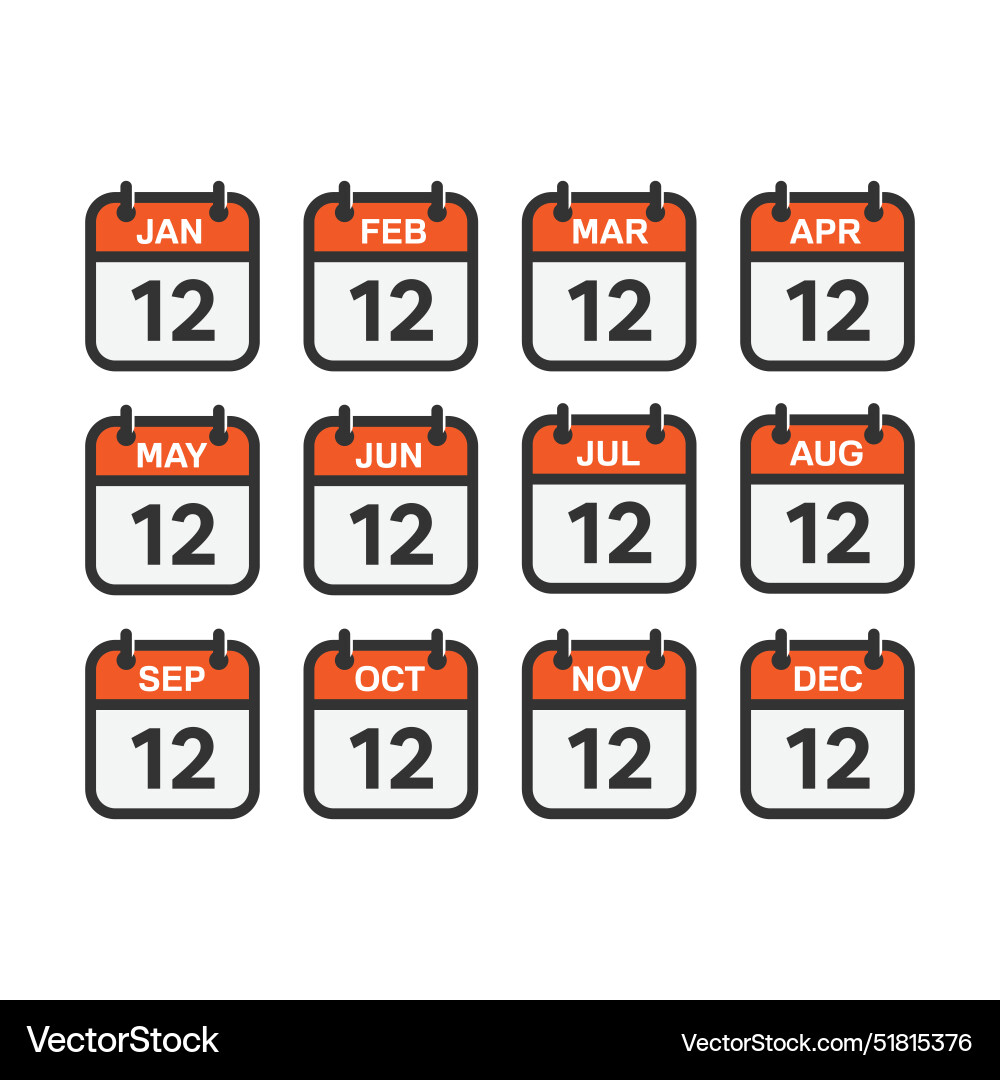 Calendar months icon set isolated Royalty Free Vector Image