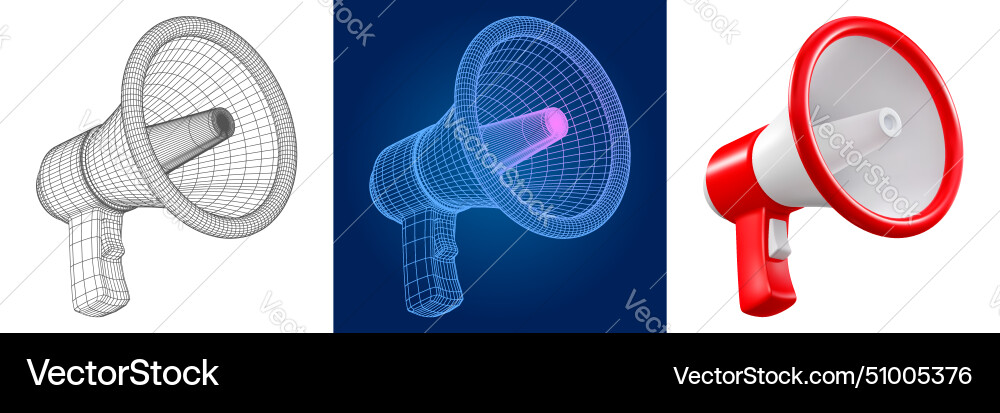 Collection of 3d megaphones Royalty Free Vector Image