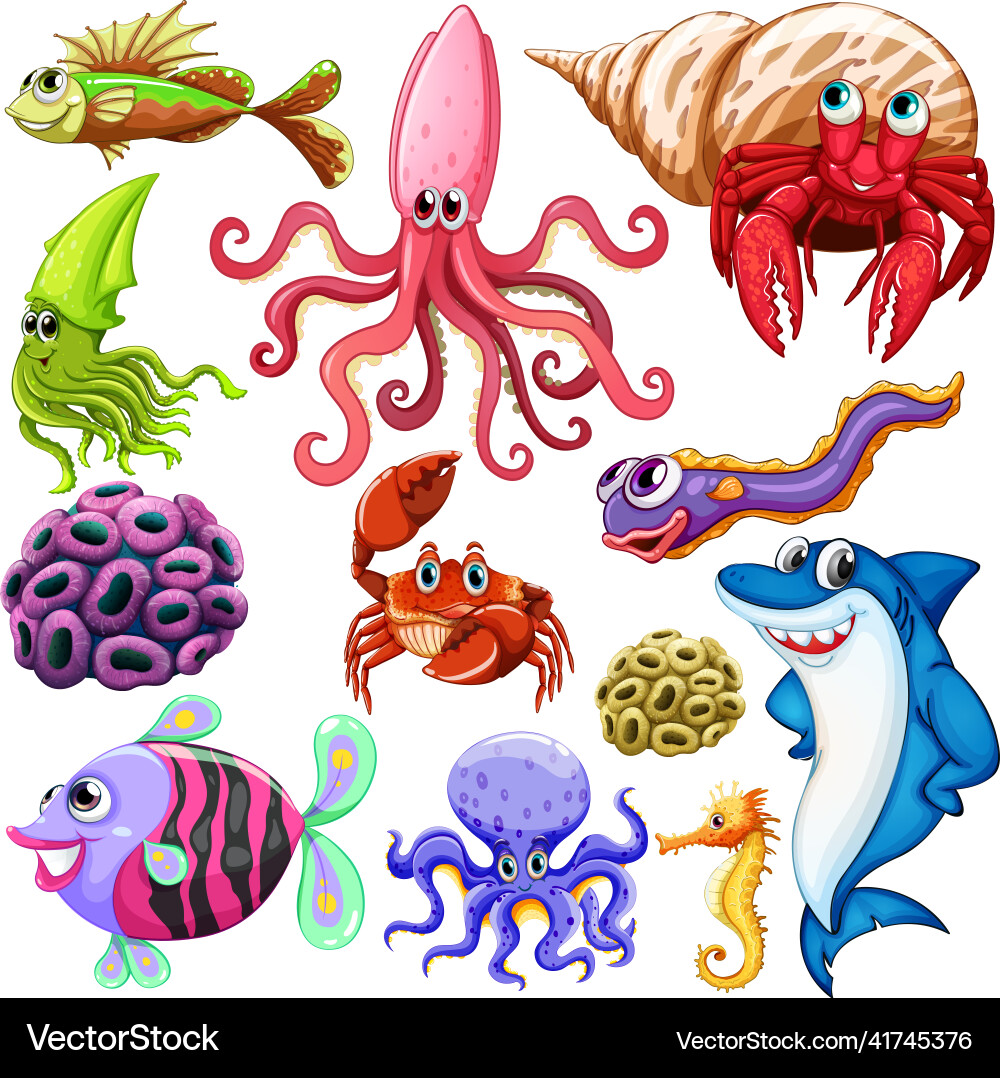 Different types of sea animals Royalty Free Vector Image